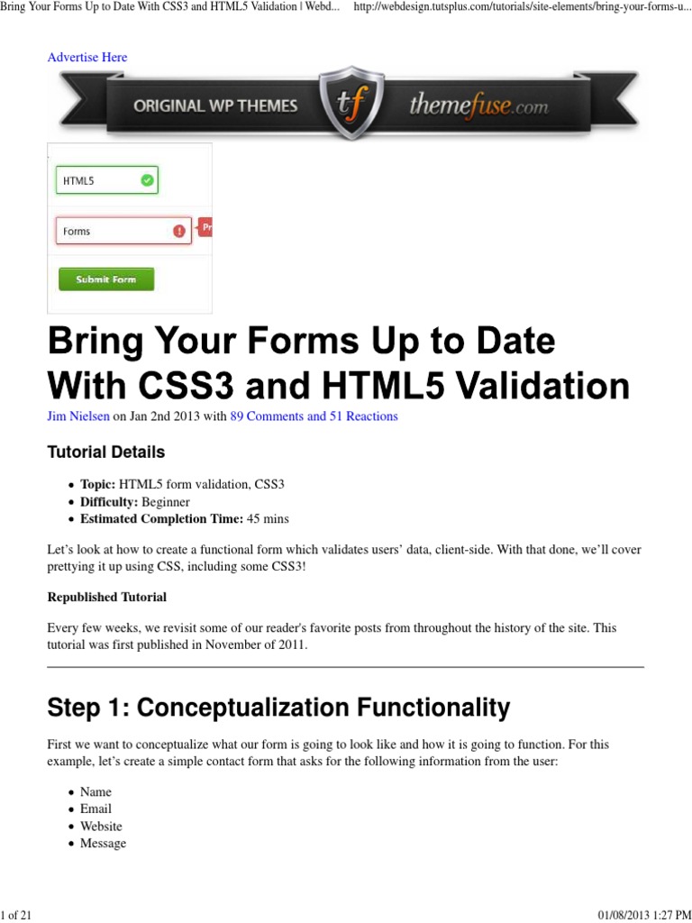 Bring Your Forms Up To Date With CSS3 and HTML5 Validation - Webdesigntuts+ | PDF | Cascading ...
