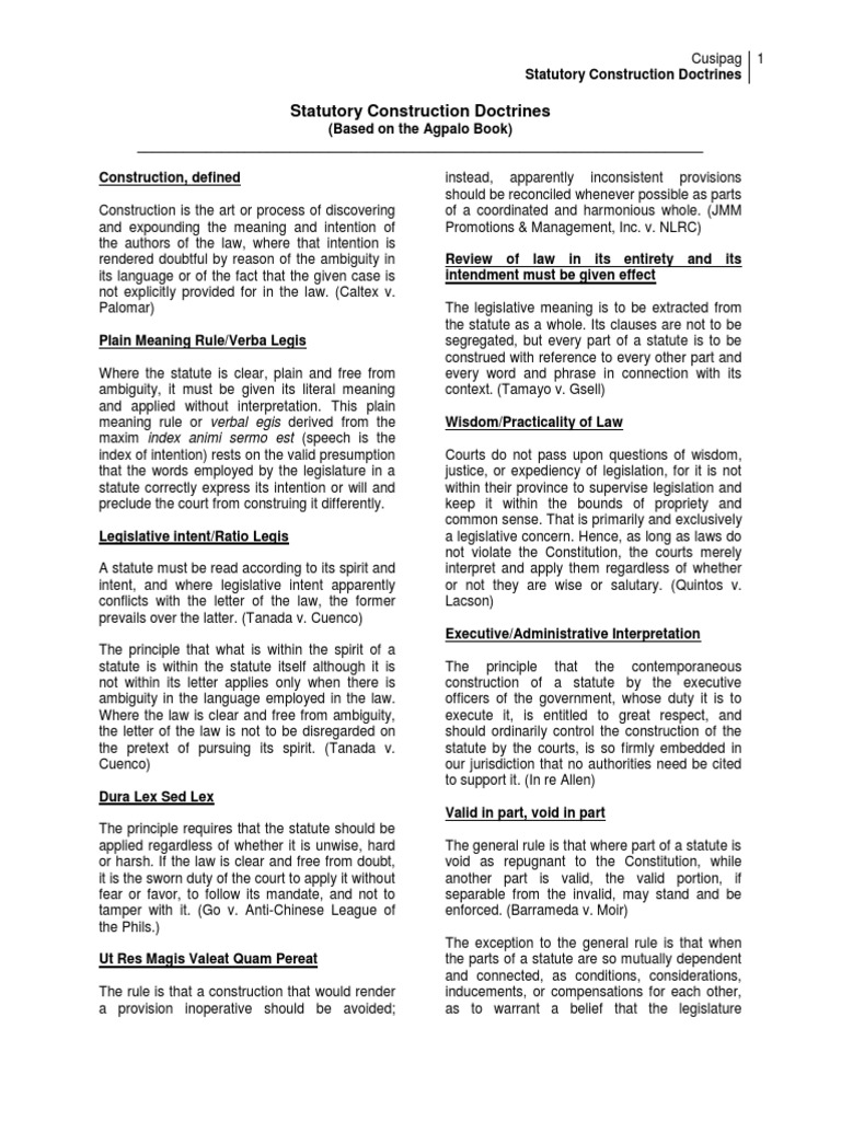 Statutory Construction Doctrines | PDF | Plain Meaning Rule | Statutory ...