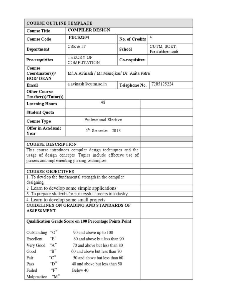 CD Course Outline | PDF | Parsing | Theoretical Computer Science