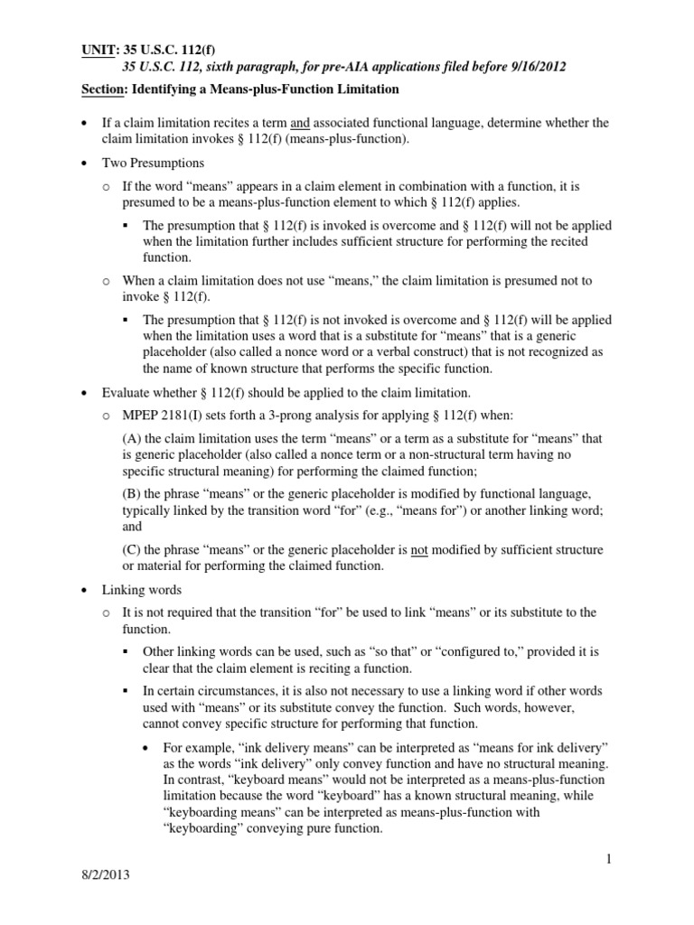 Understanding 35 U.S.C. 112(f) Limitations | PDF | Phrase | Word