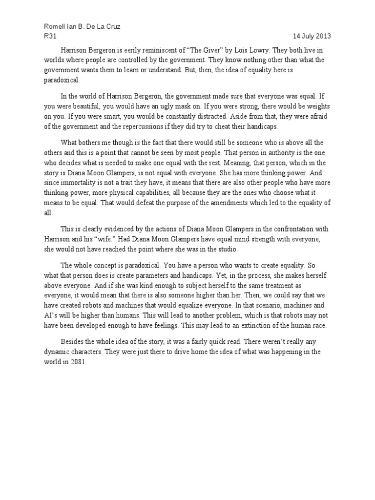 Paradox of Equality in Harrison Bergeron | PDF | Politics | Social Science