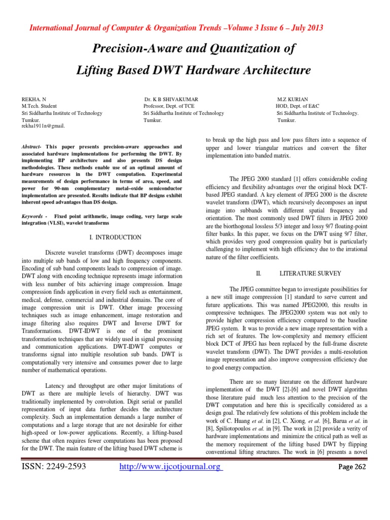 Precision-Aware and Quantization of Lifting Based DWT Hardware Architecture | PDF | Data ...