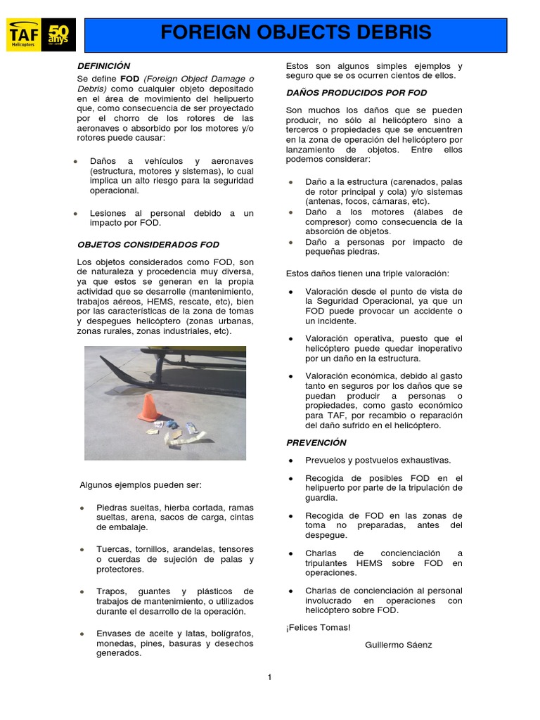 Foreign Objects Debris: Debris) Como Cualquier Objeto Depositado | PDF ...