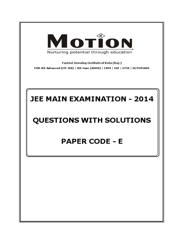 JEE Main 2014 Solutions Paper E | PDF | Integer | Angular Momentum