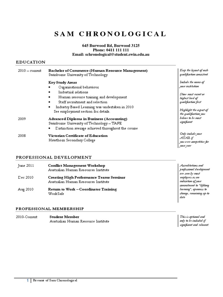 Handout Chronological Resume | PDF | Résumé | Recruitment