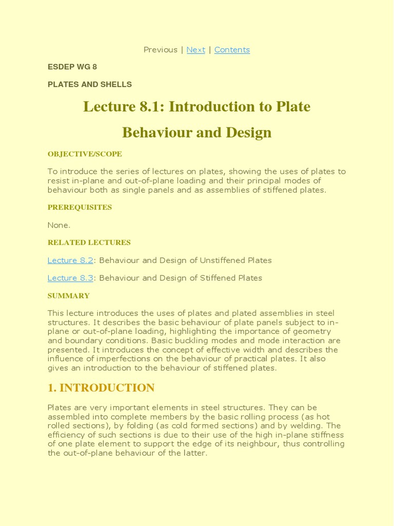 Introduction to Plate Design | PDF | Buckling | Strength Of Materials
