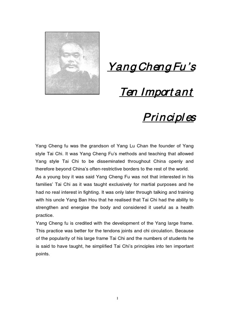 Yang Cheng Fu - Ten Principles of Tai Chi Chuan | PDF | Tai Chi | Qi