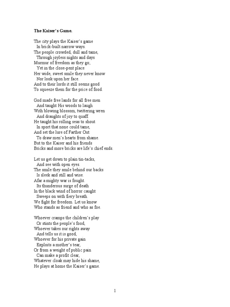 Kaisers Game The | PDF | Poetry