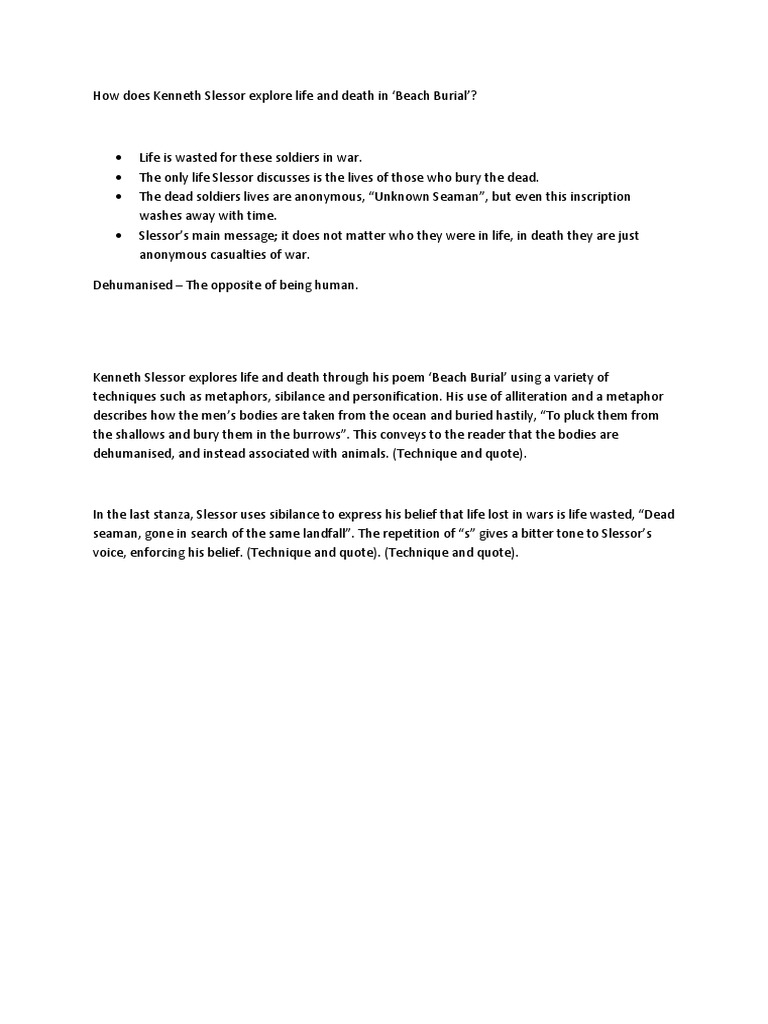 Life and Death in Slessor's Beach Burial | PDF | Poetry | Classics