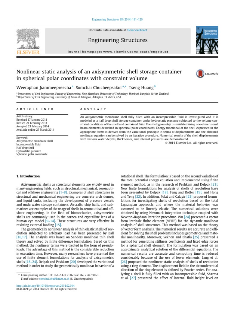 Nonlinear Static Analysis of An Axisymmetric Shell Storage Container in ...