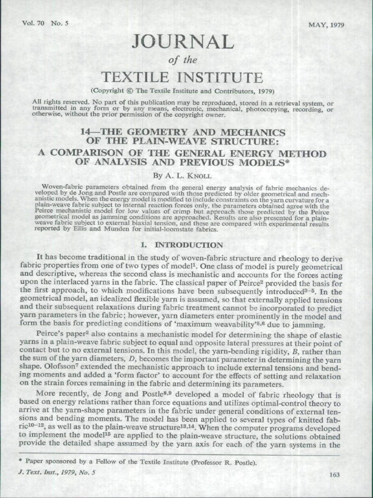 Journal: Textile Institute | PDF | Bending | Curvature