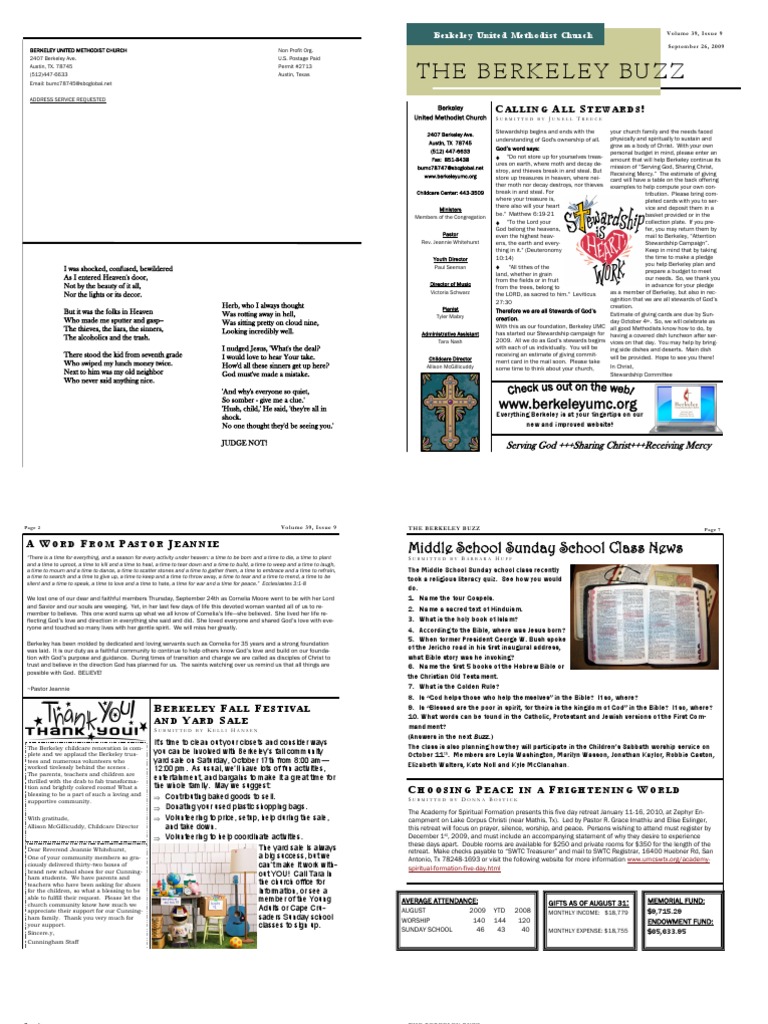 The Berkeley Buzz: Berkeley United Methodist Church | PDF | Jesus | Bible