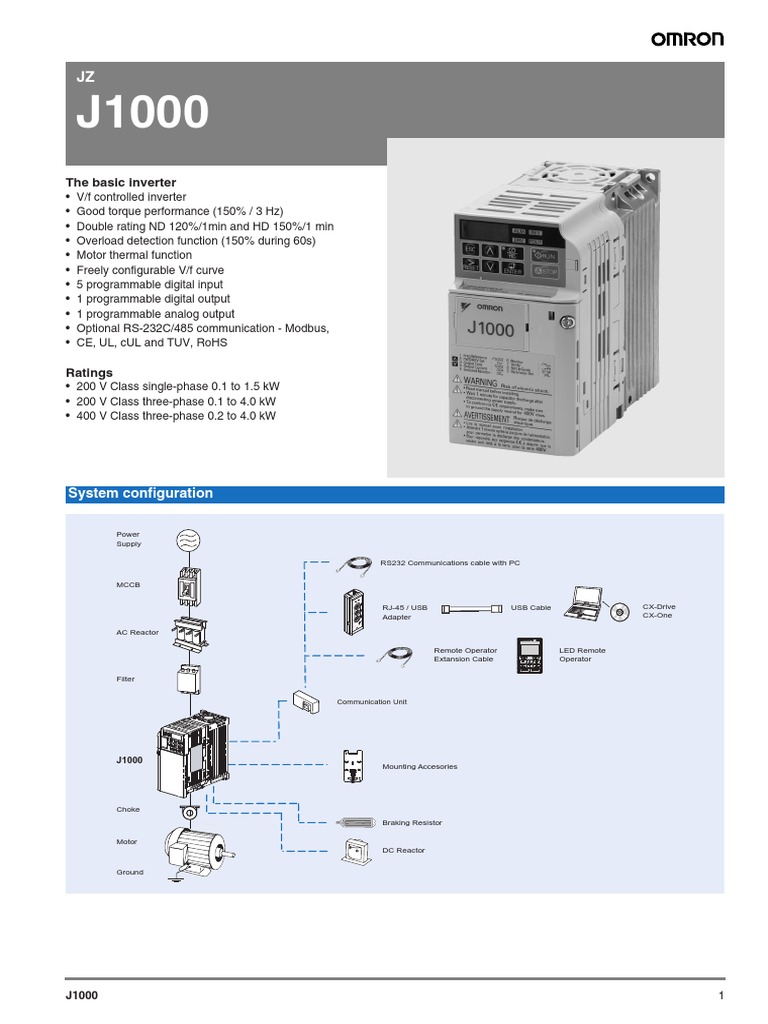 J1000 Series Basic Inverter: Technical Specifications, Dimensions, and ...