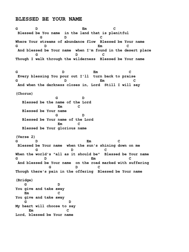 Blessed Be Your Name Lyrics | PDF | Poetry