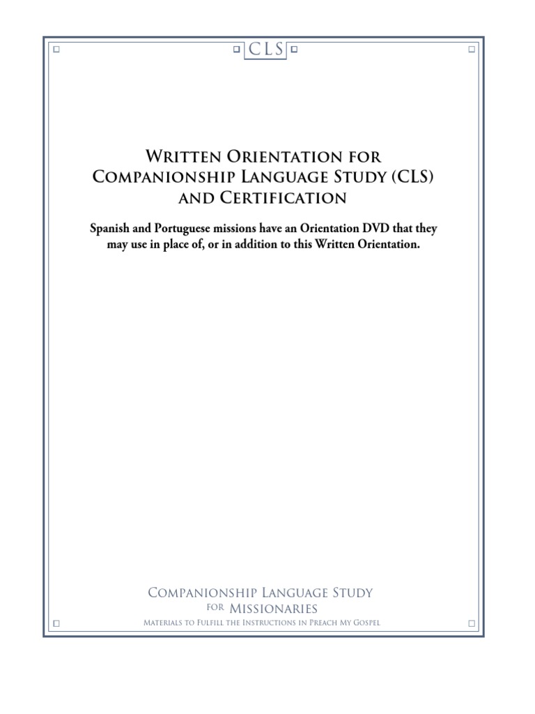 CLS Written Orientation | PDF | Missionary (Lds Church) | Vocabulary