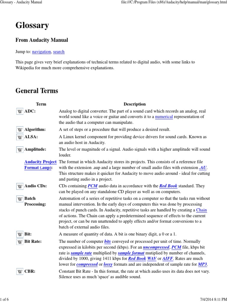 Glossary - Audacity Manual PDF | PDF | Digital Audio | Data Compression