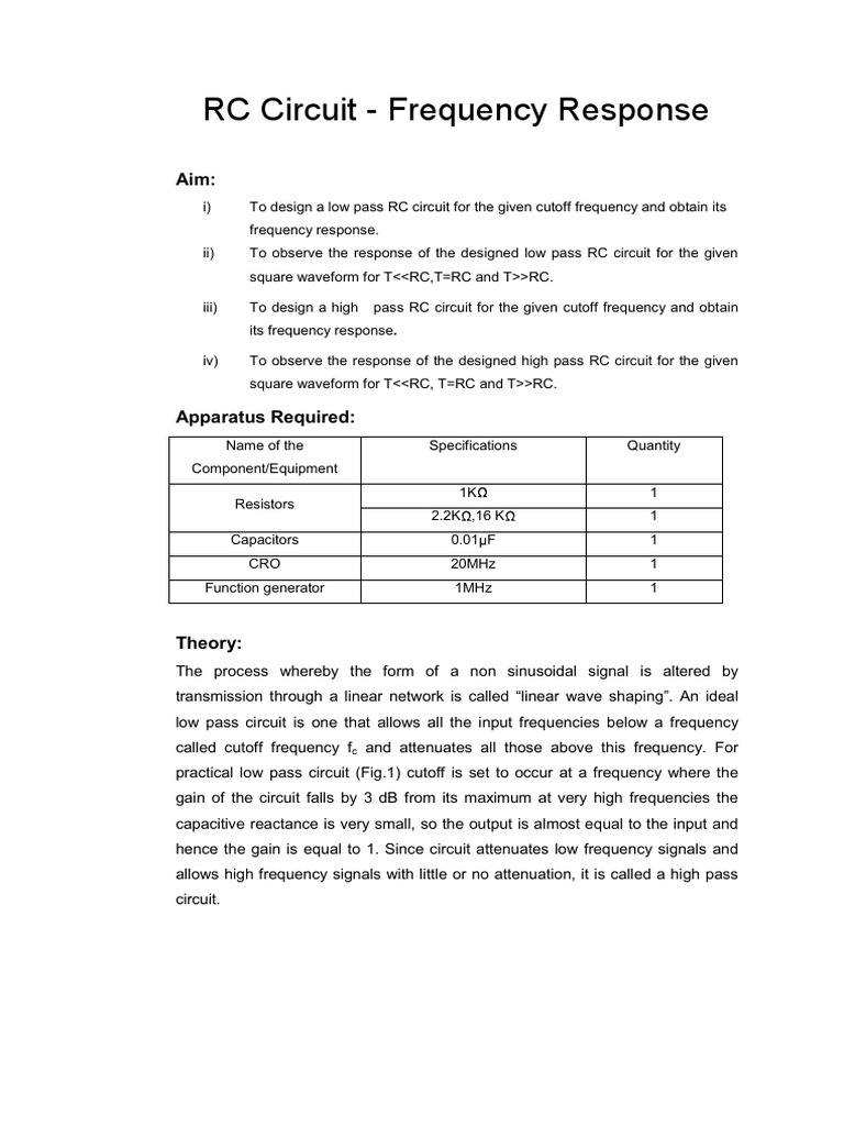 RC Circuit - Frequency Response | PDF | Low Pass Filter | Electrical ...