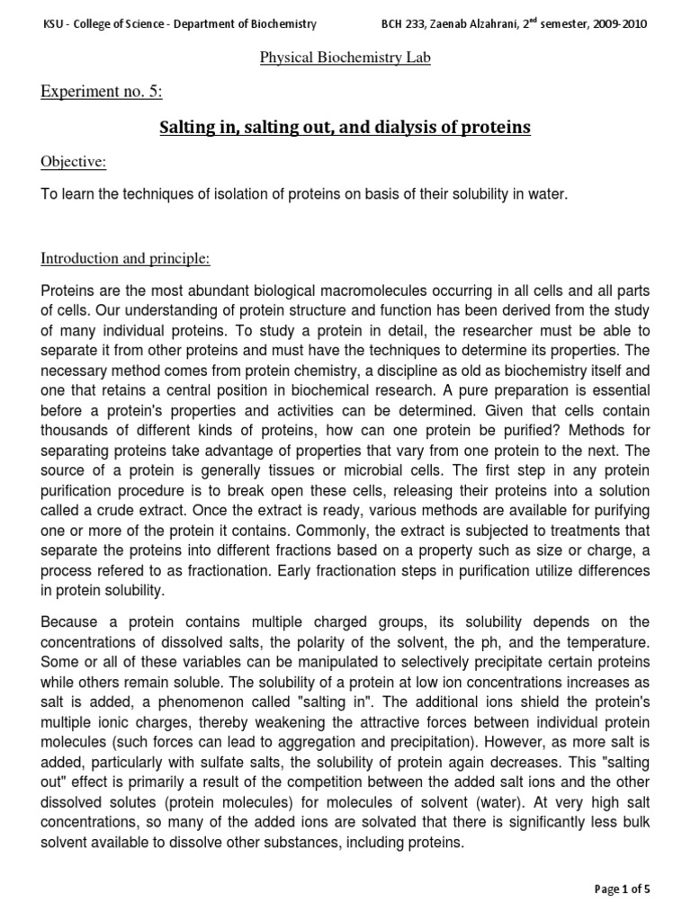 Salting in, Salting Out, And Dialysis of Proteins | Solubility | Salt ...