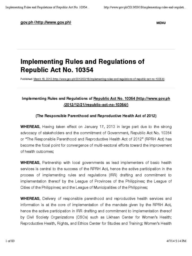 IRR RA 10354 RH Law | PDF | Reproductive Health | Family Planning