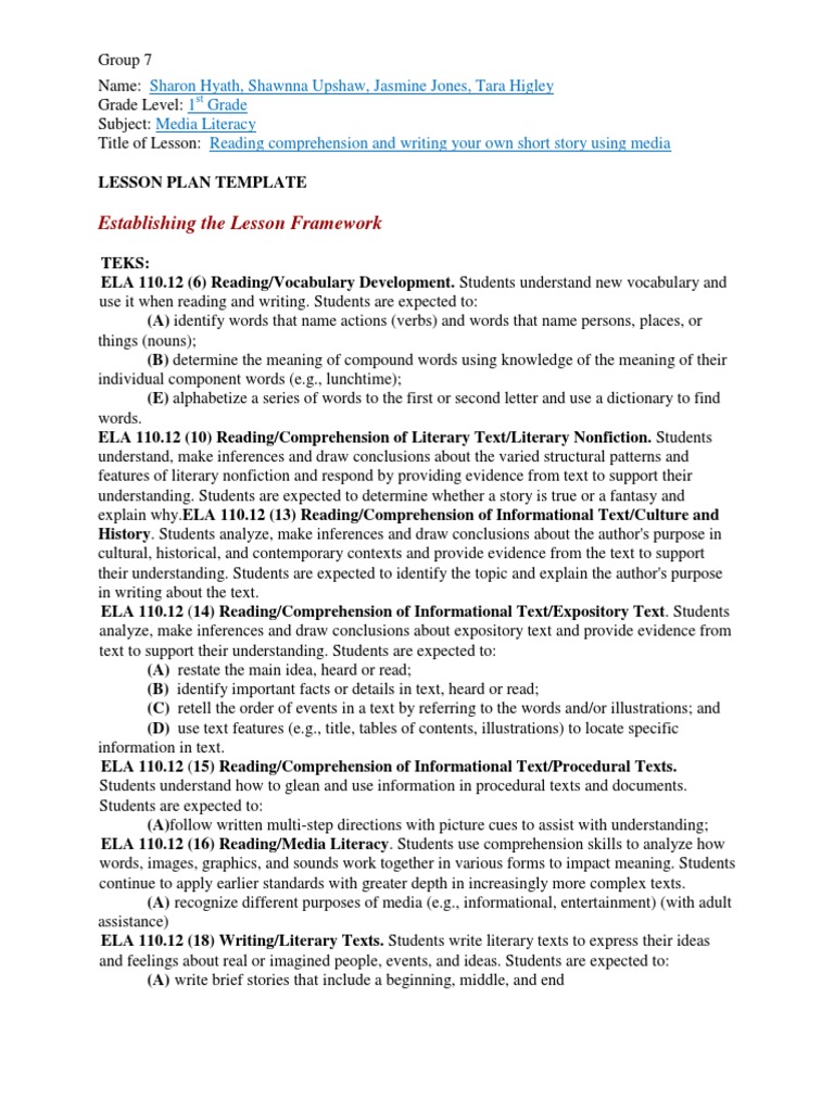 1st Grade Media Literacy Lesson Plan | PDF | Reading Comprehension | Zebra