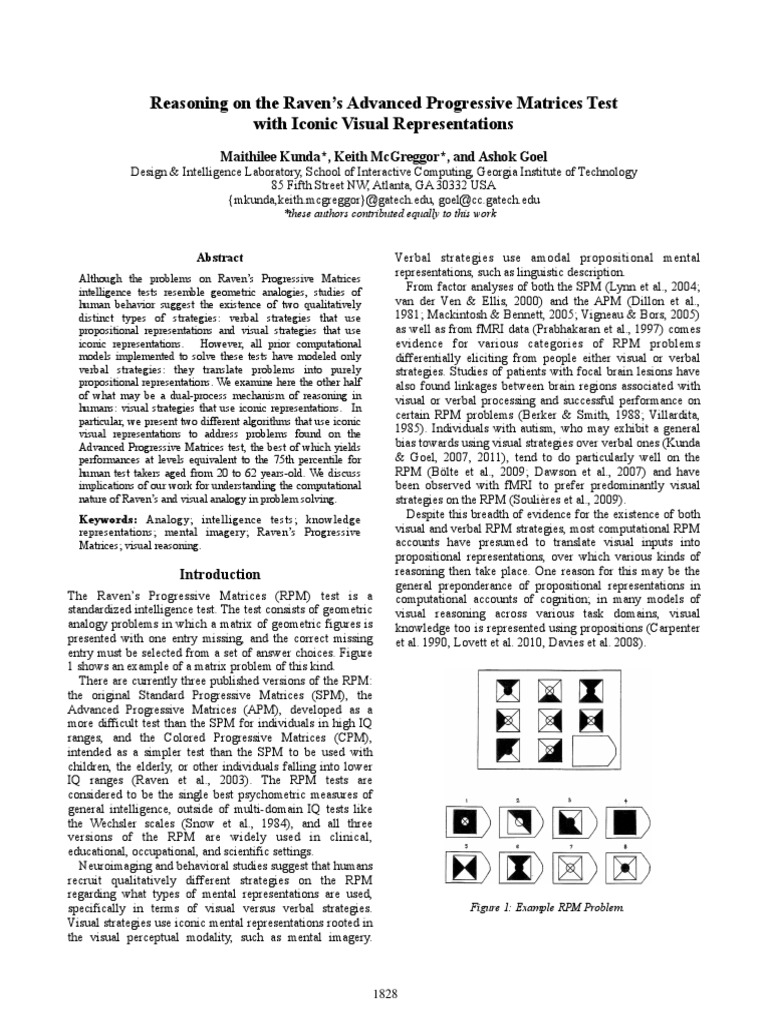 Raven's Advanced Progressive Matrices Test With Iconic Visual ...