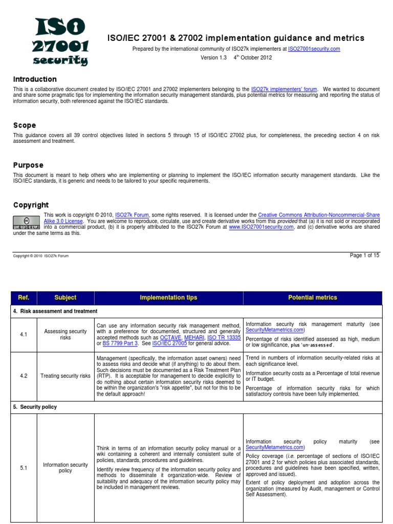 ISO27k Guideline On ISMS Implementation and Metrics 1v3 | PDF | Business Continuity ...