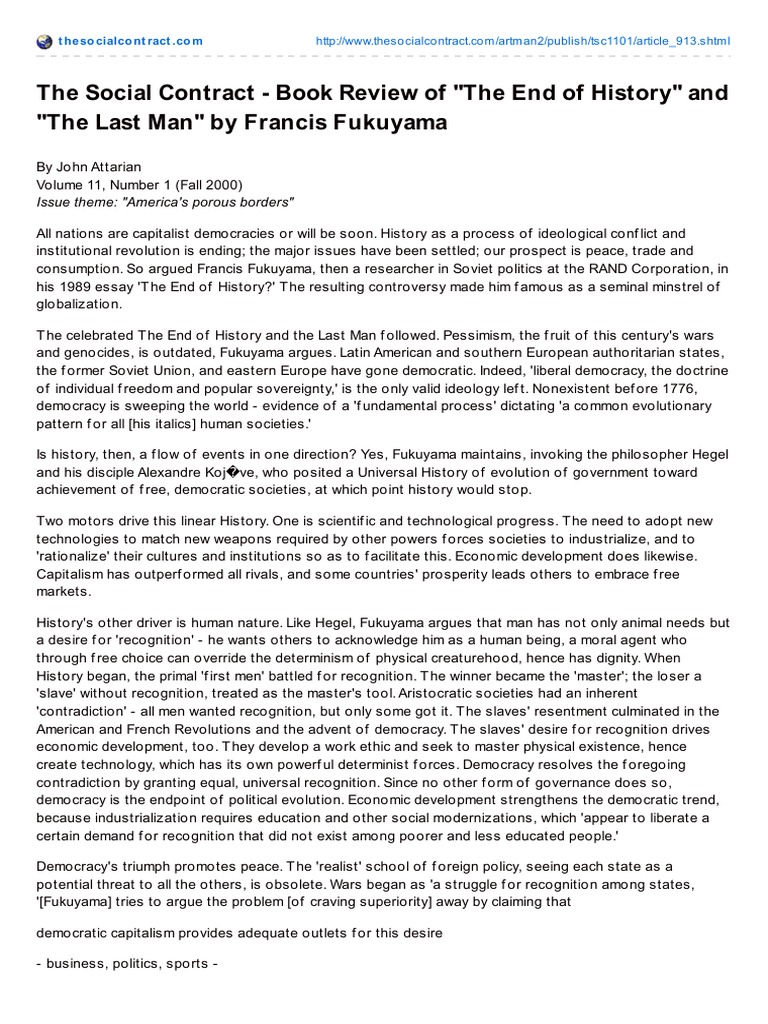 The End of History and The Last Man by Francis Fukuyama Review | PDF ...