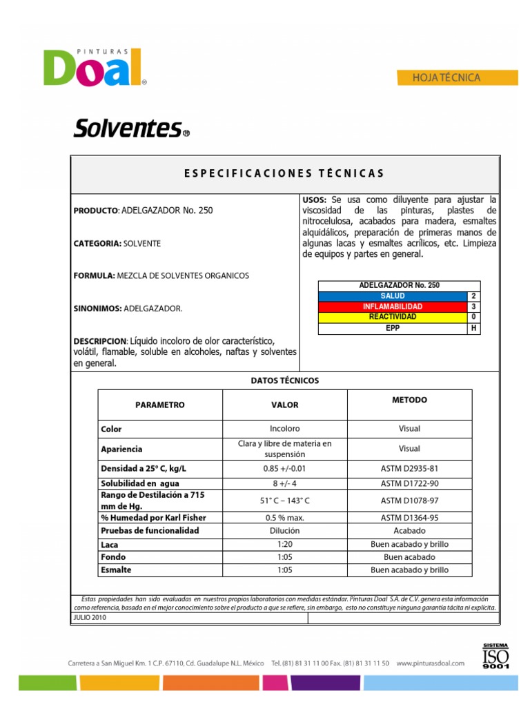 Doal Adelgazador 250 138_852237623 | Solvente | Química