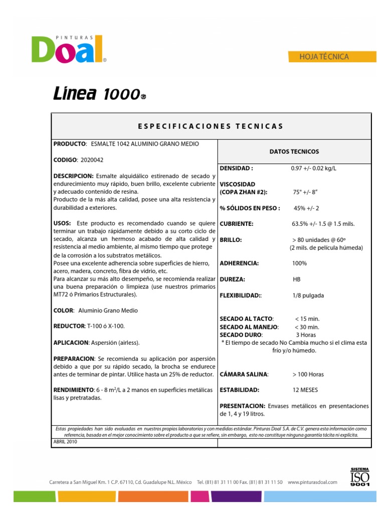 Doal Esmalte Linea 1000 Aluminio 44 - 248260387 | PDF