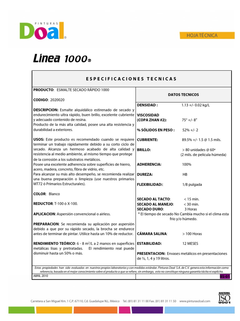 Doal Esmalte Linea 1000 Blanco 10 - 251287923 | PDF