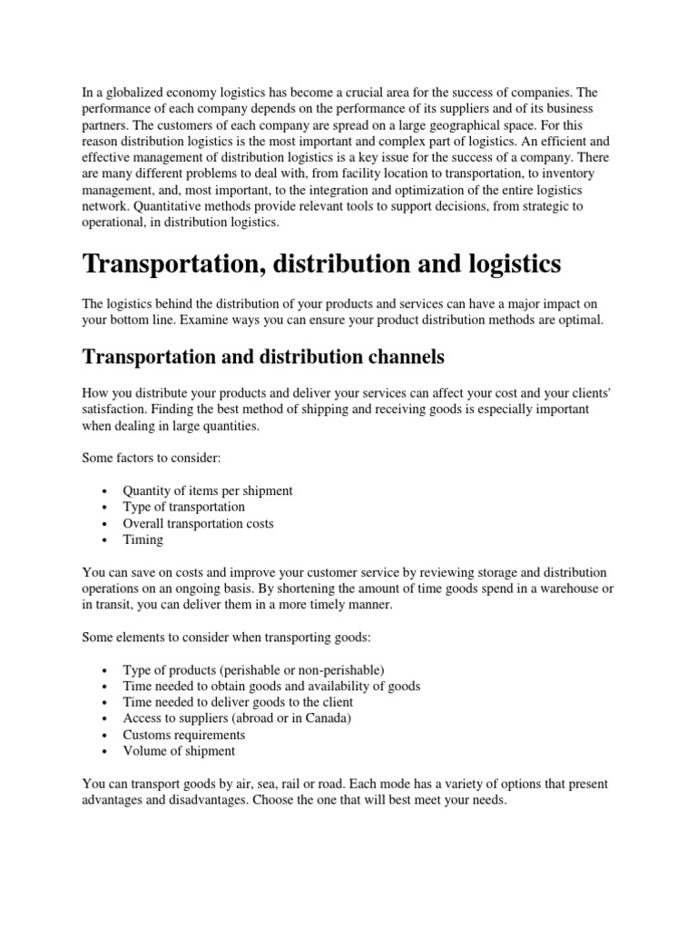 Distribution Logistics | PDF | Logistics | Distribution (Business)