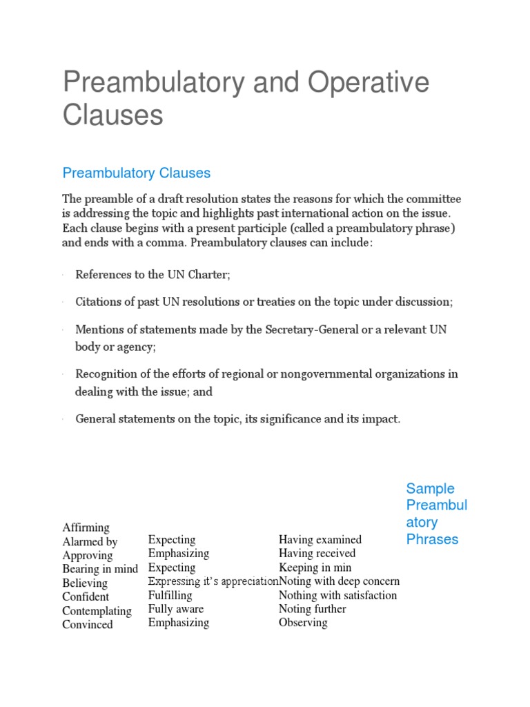 Preambulatory and Operative Clauses | PDF | United Nations ...