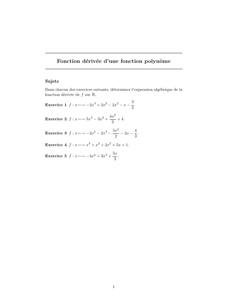 Exercices Entrainement Derivees | PDF | Algèbre | Algèbre générale