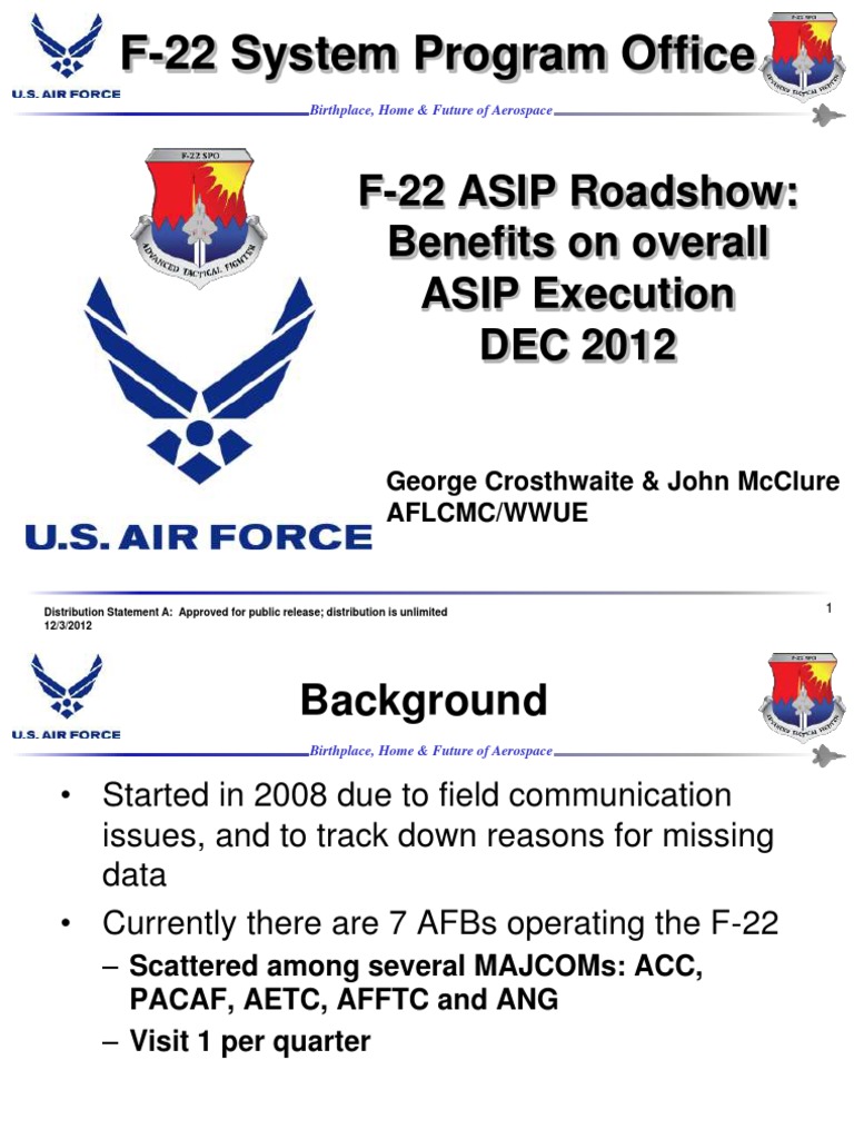 Crosthwaite G and McClure J 27 Nov 2012 F 22 ASIP Roadshow Benefits On ...