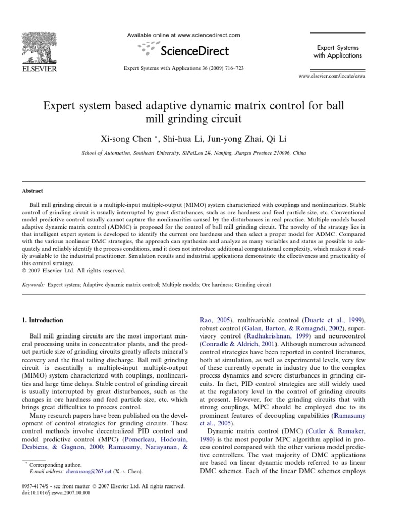Expert System Based Adaptive Dynamic Matrix Control For Ball | PDF | Mill (Grinding) | Control ...