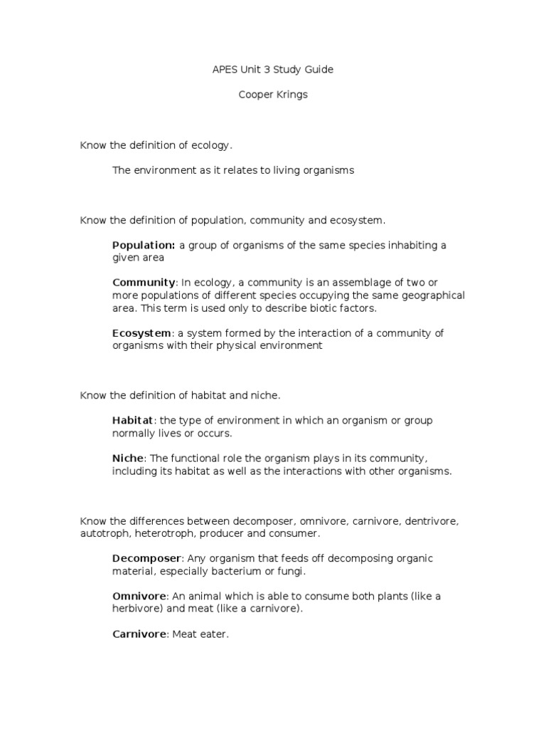 APES Unit 3 Study Guide | PDF | Natural Selection | Evolution