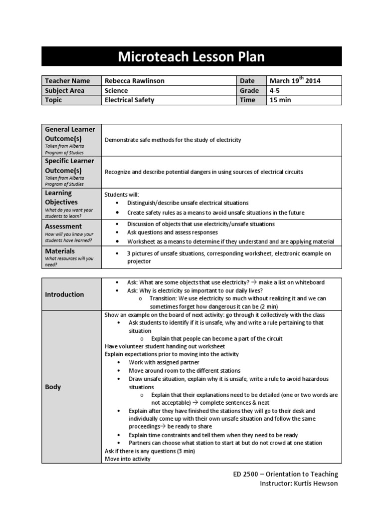 Microteach Lesson Plan Lesson Plan Pedagogy