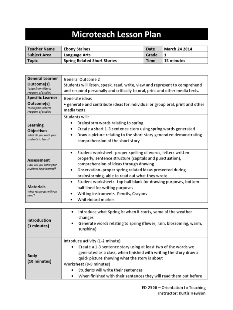 Spring Short Stories Lesson Plan | PDF | Language Arts & Discipline