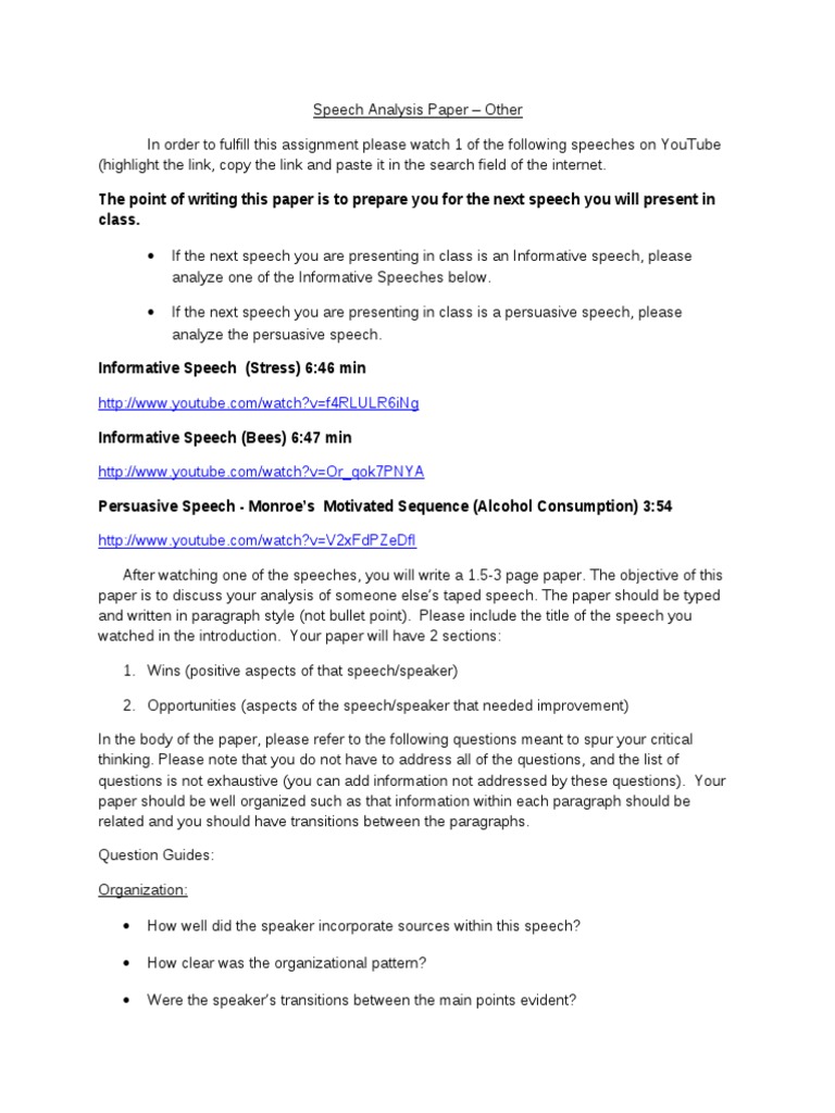 Speech+Analysis+Paper+ +other | PDF | Communication