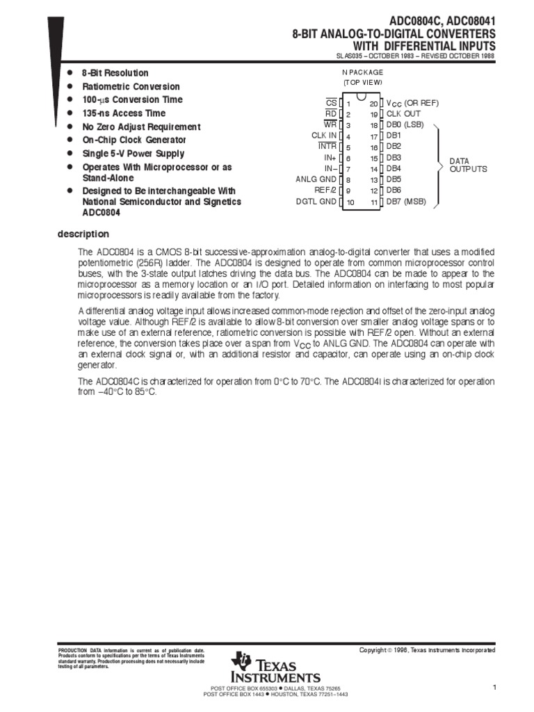 Adc 0804 Datasheet | PDF | Digital Technology | Electrical Engineering
