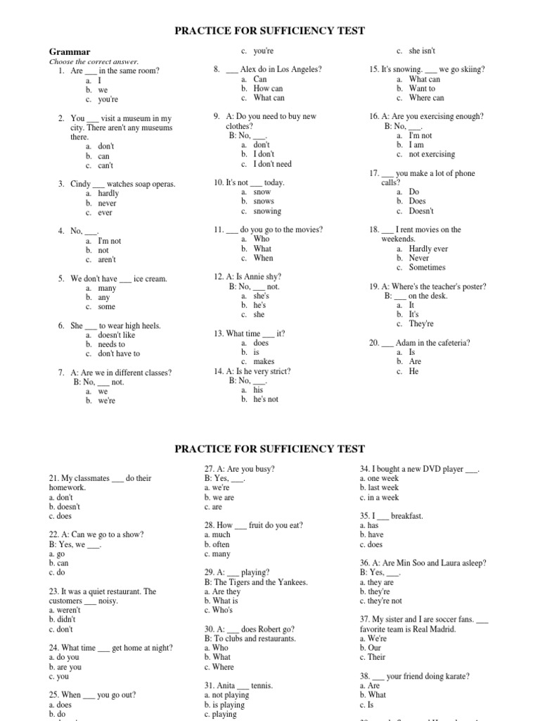 Practice For The Sufficiency Test | PDF