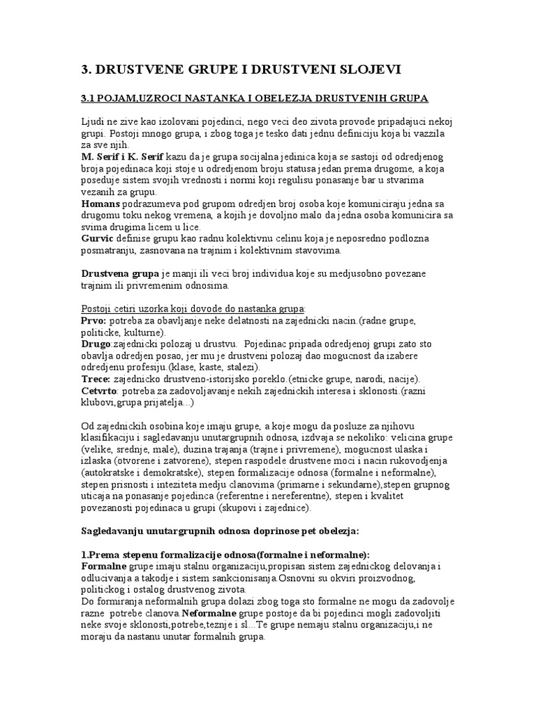 Sociologija 2 (DRUSTVENE GRUPE I DRUSTVENI SLOJEVI) | PDF