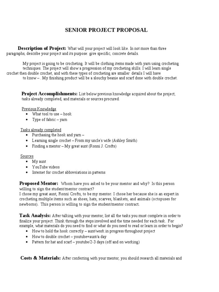 Final Revised Senior Project Proposal | PDF | Crochet | Mentorship