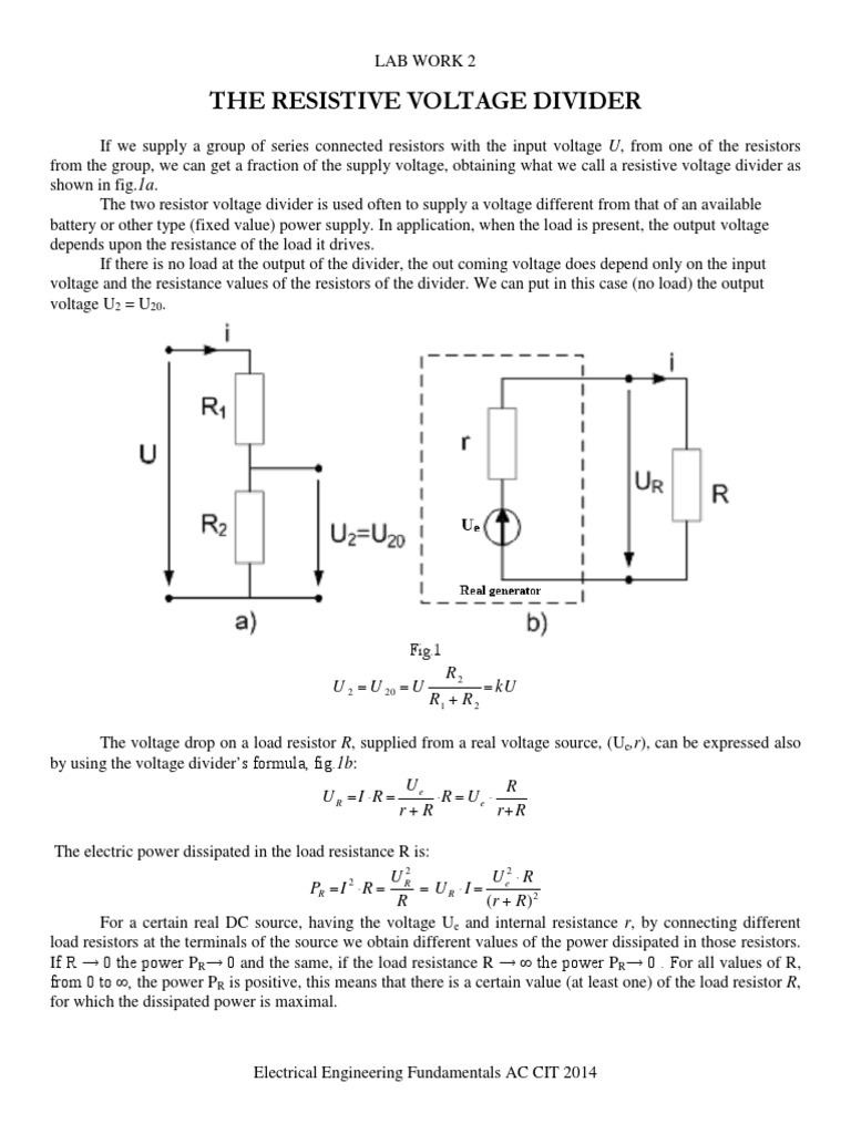 The Resistive Voltage Divider: Ku R R R U U U | PDF | Voltage ...