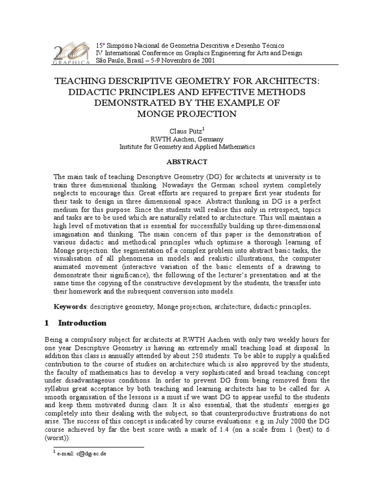 Teaching Descriptive Geometry For Architects: Didactic Principles and ...
