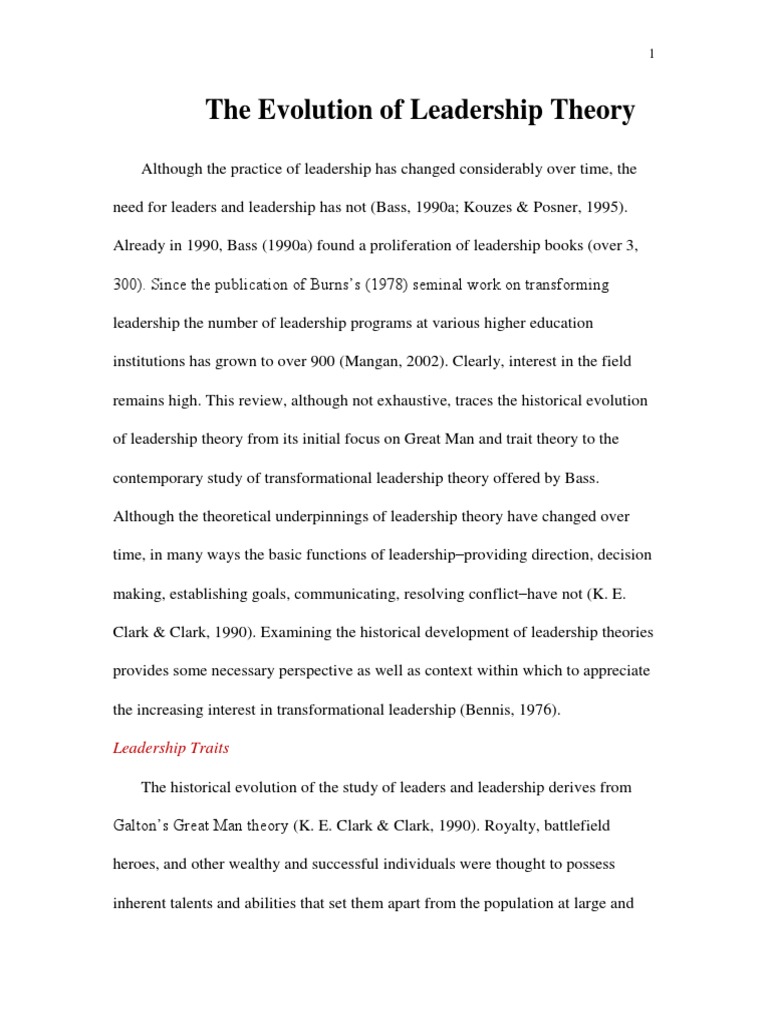 The Evolution of Leadership Theory Revised | PDF | Transformational ...