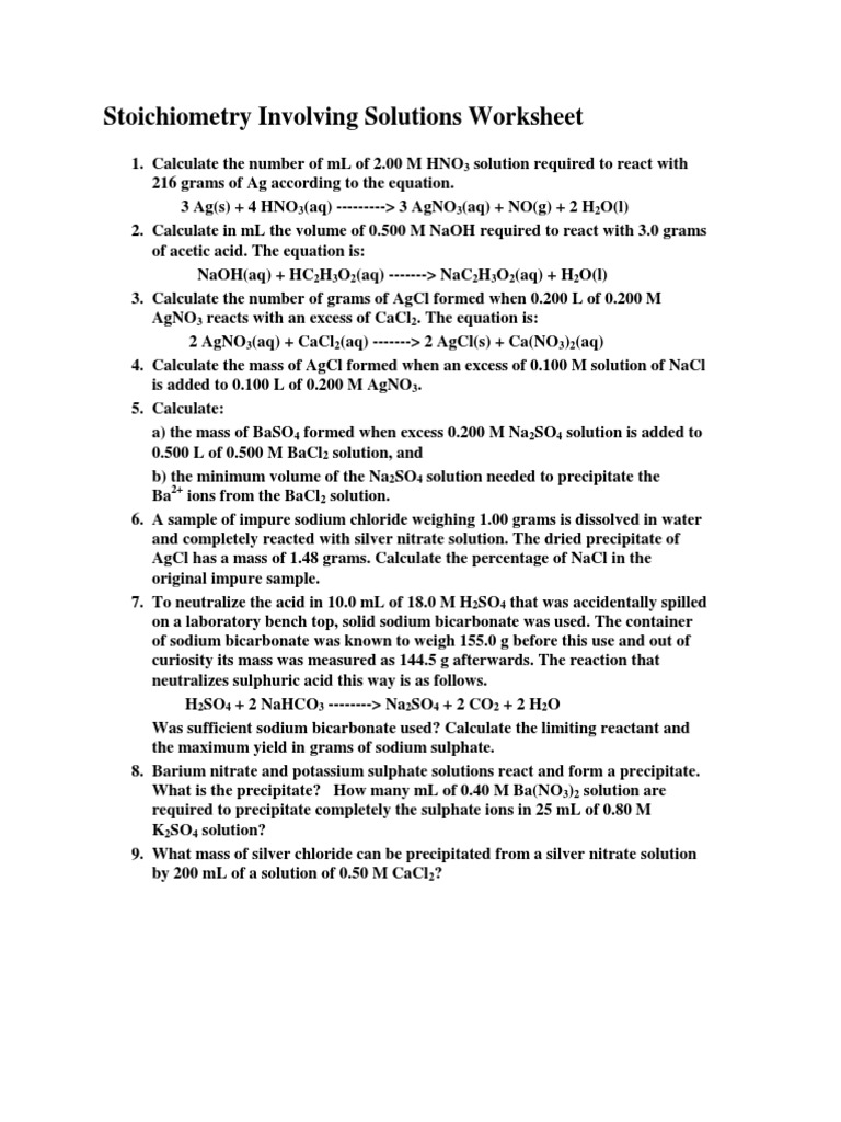 Stoichiometry Solutions Worksheet | PDF | Science & Mathematics