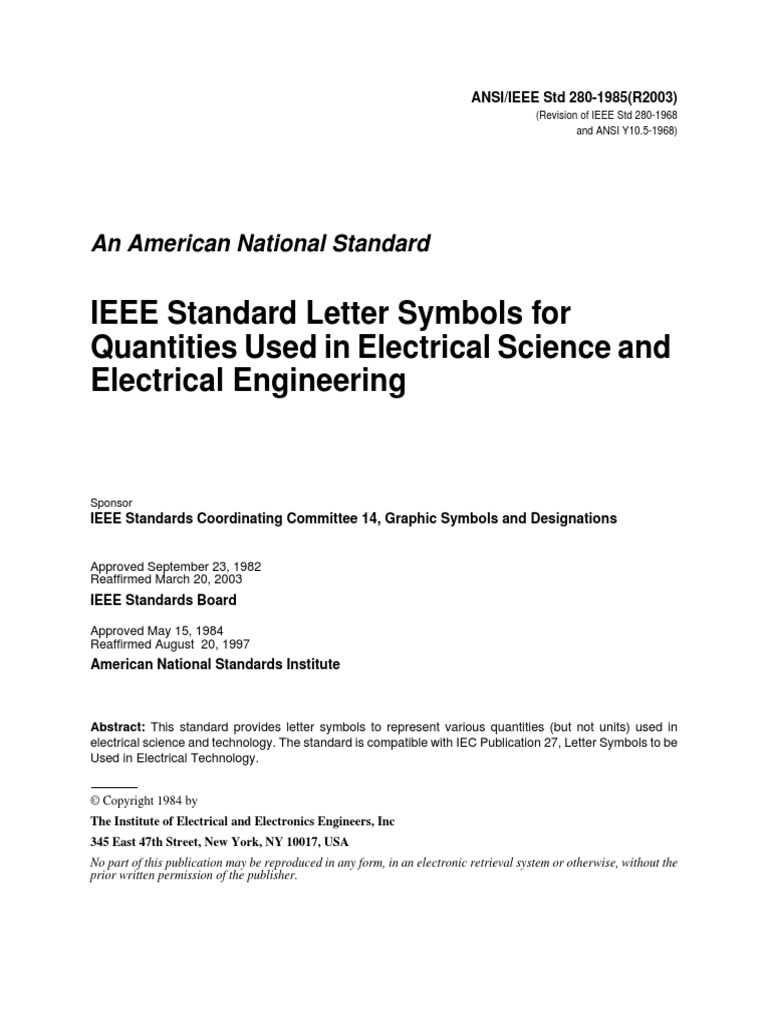 IEEE Standard Letter Symbols For Quantities Used in Electrical Science ...