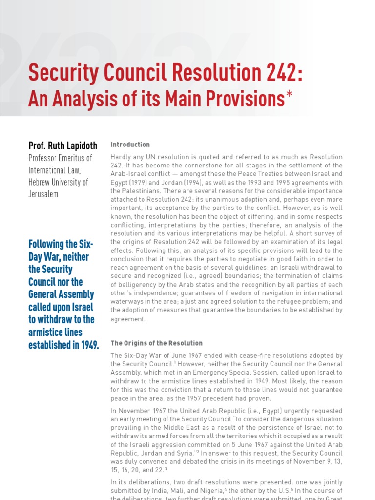 UN Res. 242: Analysis and Provisions | PDF | Tiran Island | Israel