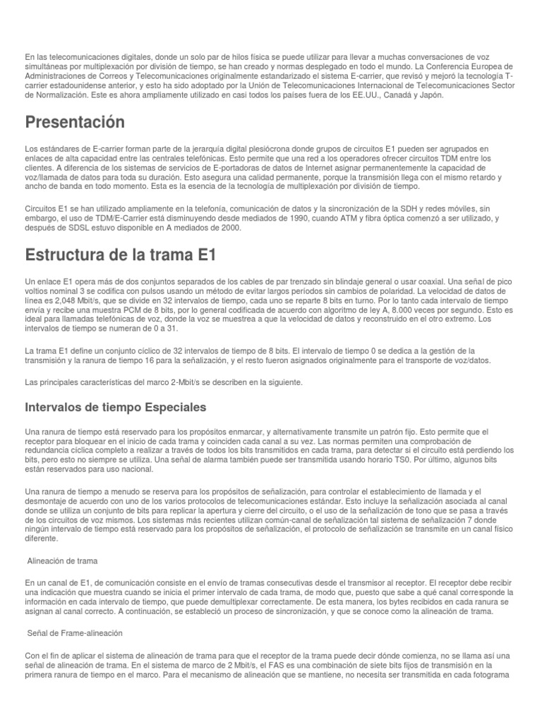 E-Carrier: Estructura y Funcionamiento E1 | PDF | Señalización ...